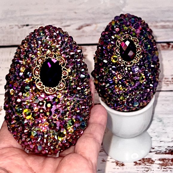 Hand Crafted | Holiday | Crystalrhinestone Set 2 Purple Passion Luxury Easter Eggs Custom Eggs ...